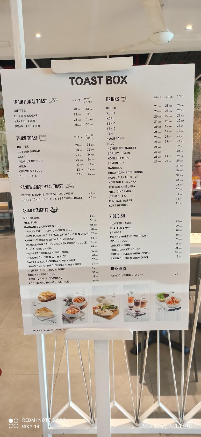 Menu at Toast Box Puri Indah Mall restaurant, West Jakarta