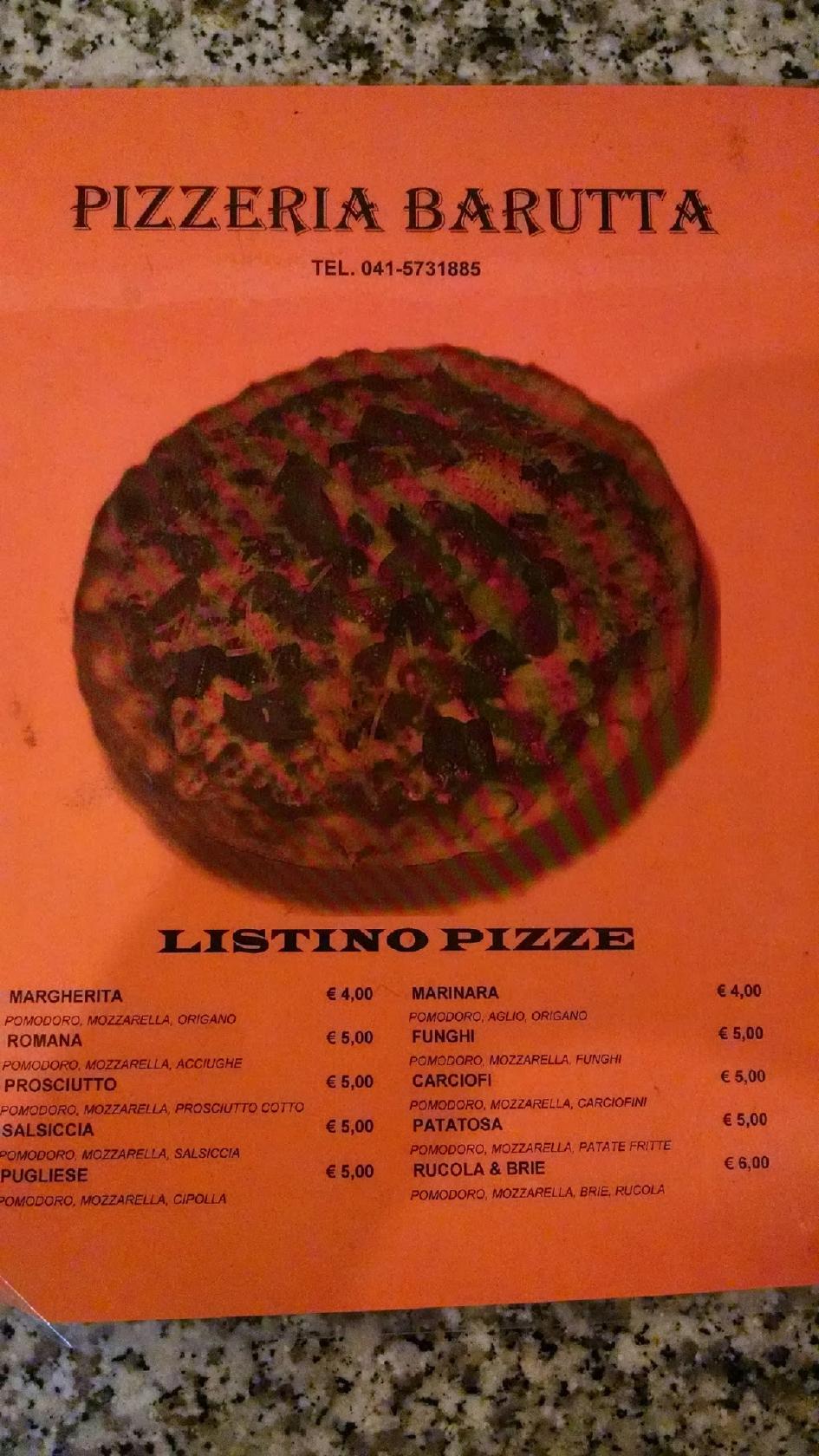 Menu at Trattoria Barutta, Santa Maria di Sala