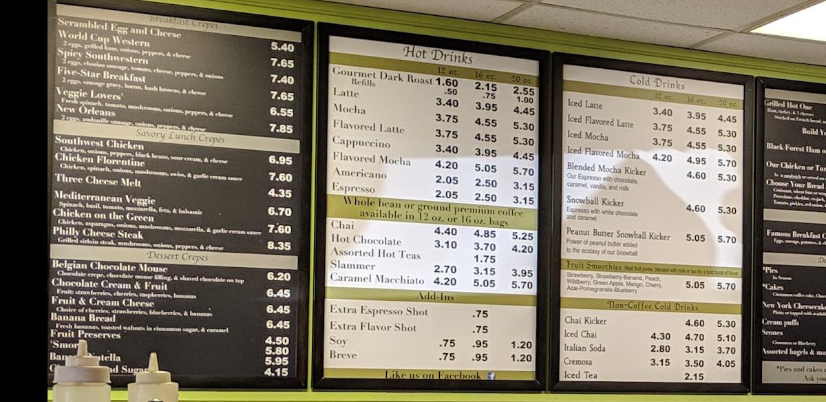 Menu at World Cup Coffee and Crepes cafe, Topeka