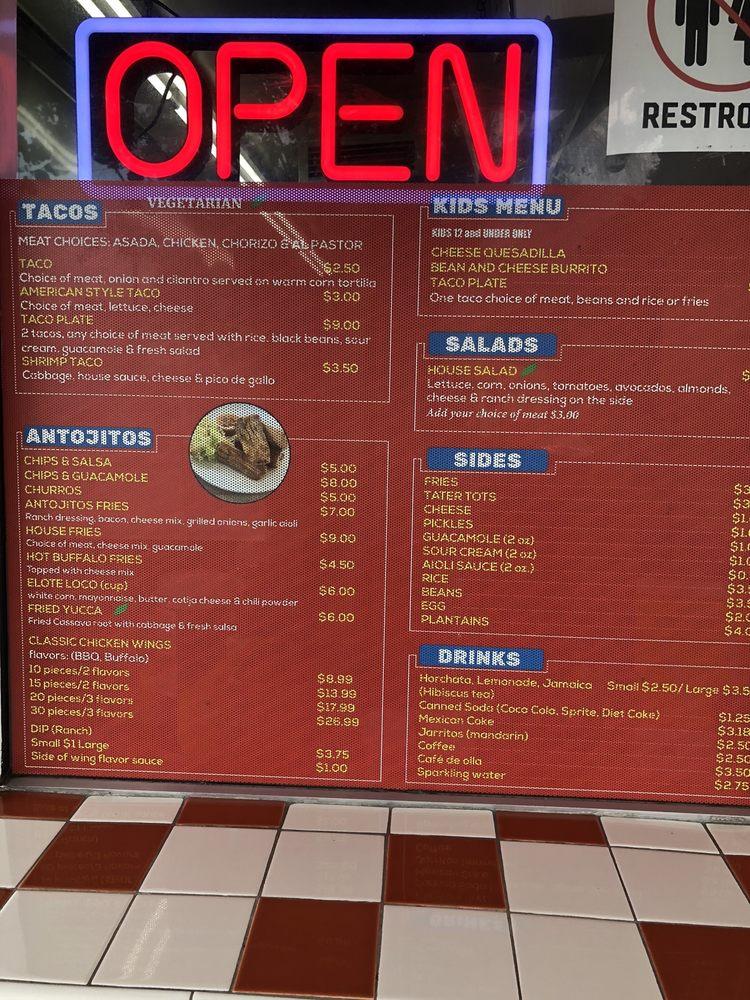 Menu at Antojitos restaurant, Burbank