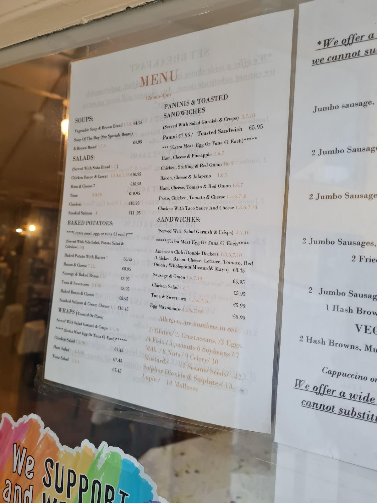 Menu at Cream Café cafe, Wexford
