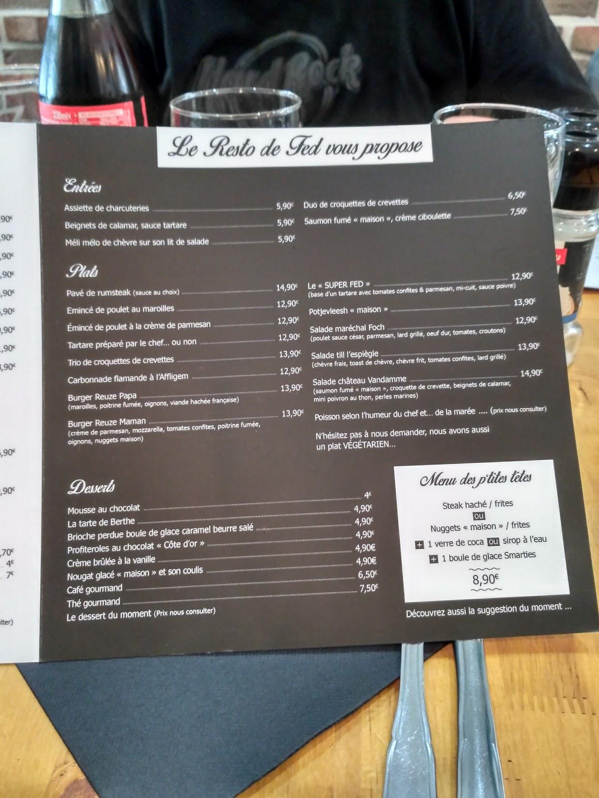 Menu au Le Resto de Fed restaurant, Cassel