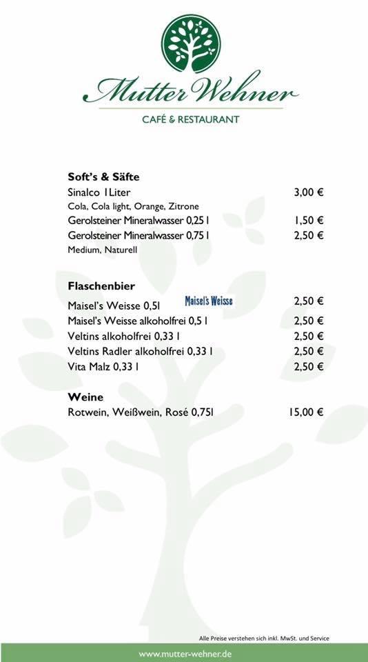 Speisekarte von Gaststätte Mutter Wehner restaurant, Oer-Erkenschwick ...