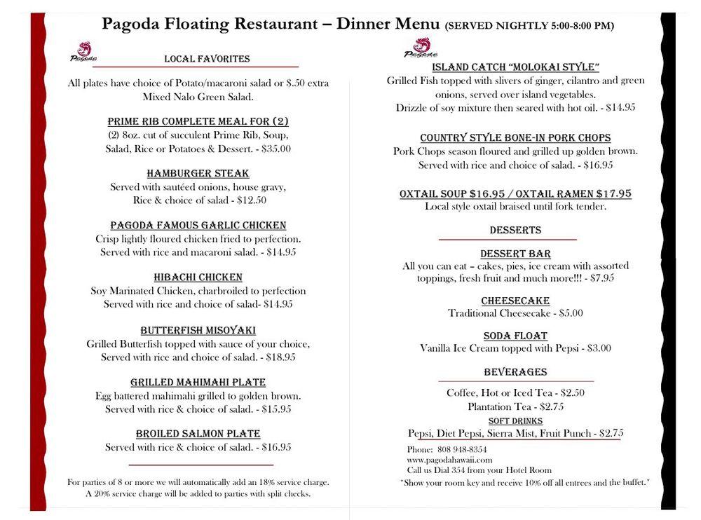 Menu at Pagoda Restaurant & Catering, Honolulu