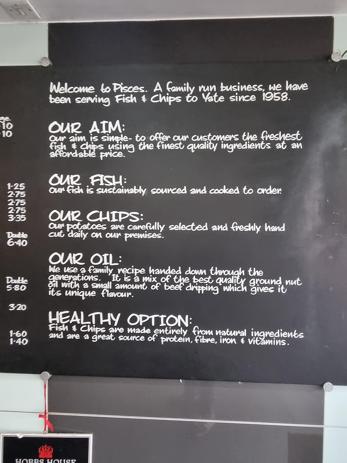 Menu at Pisces fast food, Bristol, 126 Station Rd