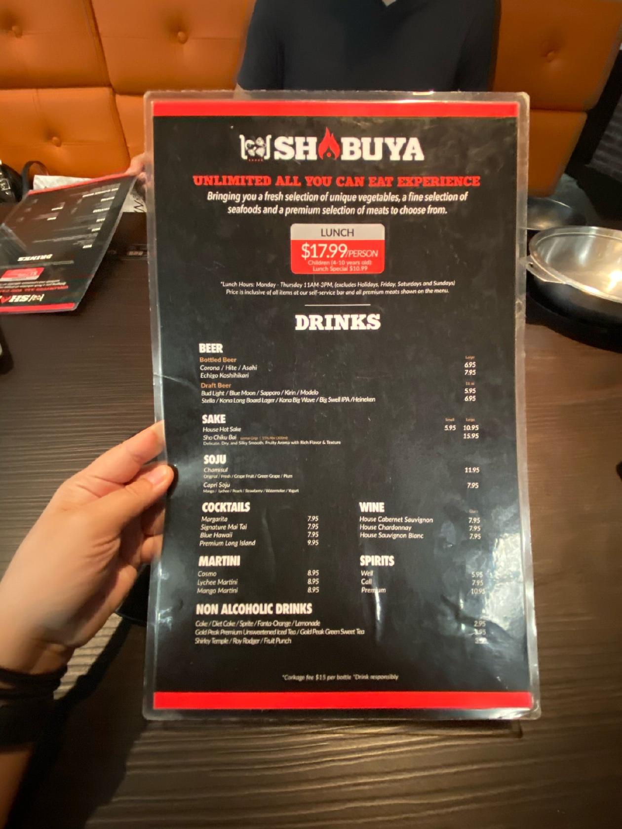 Menu at SHABUYA restaurant, Honolulu