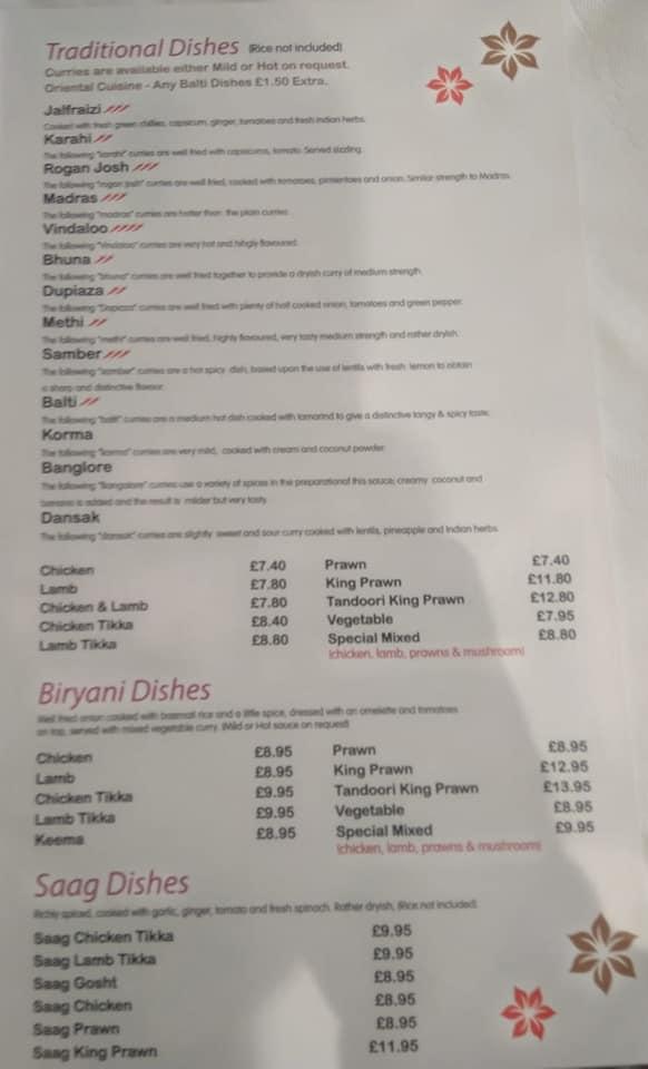 Menu at The Pavilion restaurant, Bolton