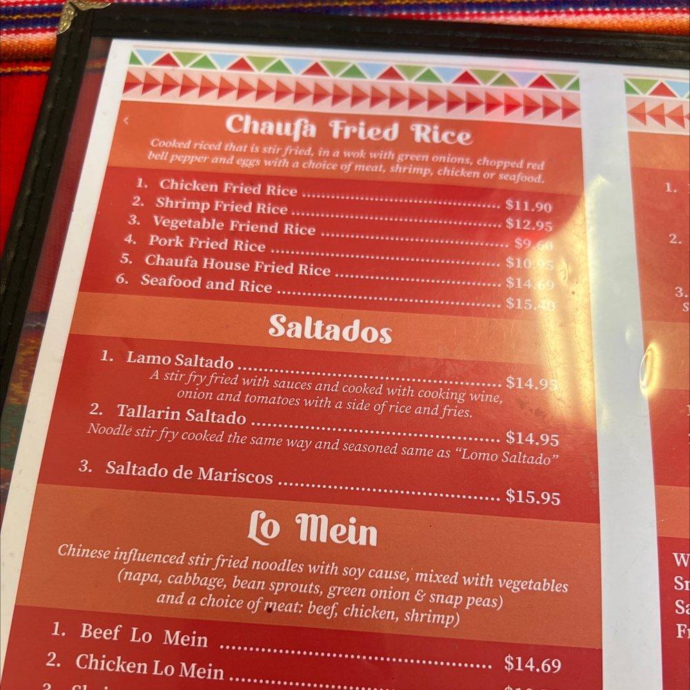Menu at Chaufa Line restaurant, Lugoff