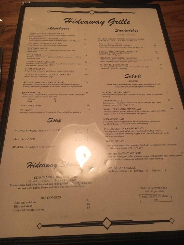 Menu at Hideaway Grille restaurant, North Tonawanda