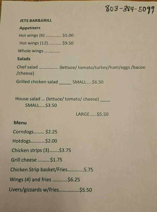 Menu at Jet's Bar & Grill, Edgefield