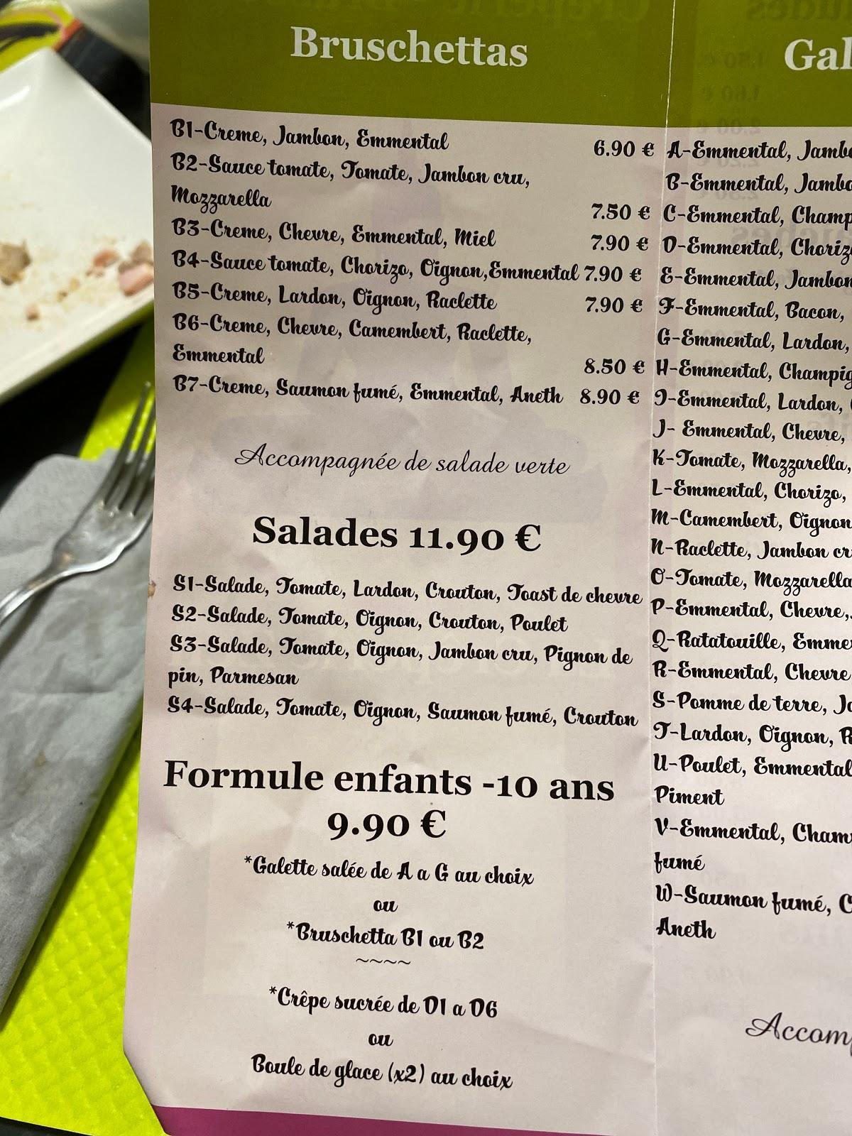 Menu at Ô Bon Accueil restaurant, Prades
