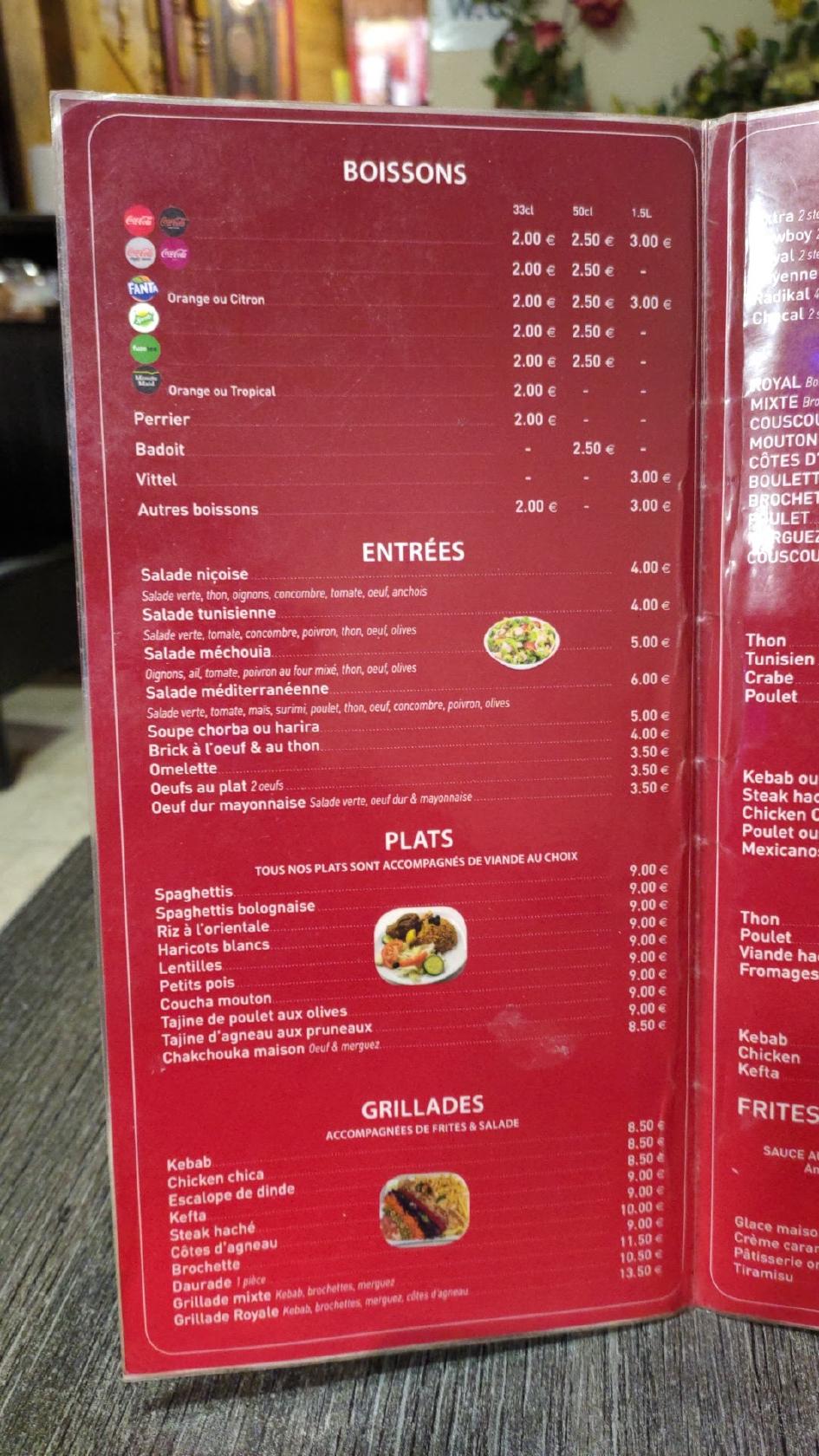 Menu at La Pyramide pub & bar, Lille