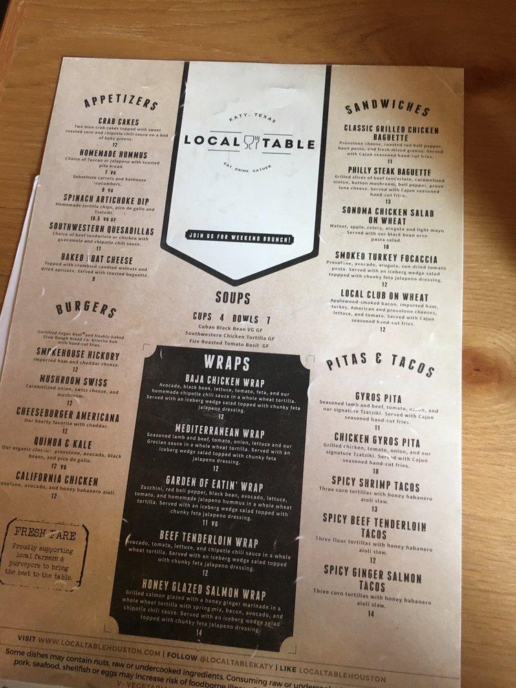 Menu at Local Table restaurant, Katy, Cinco Ranch Blvd
