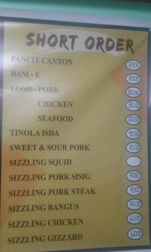 Menu at Mena's Lechon & Eatery restaurant, Maasin City