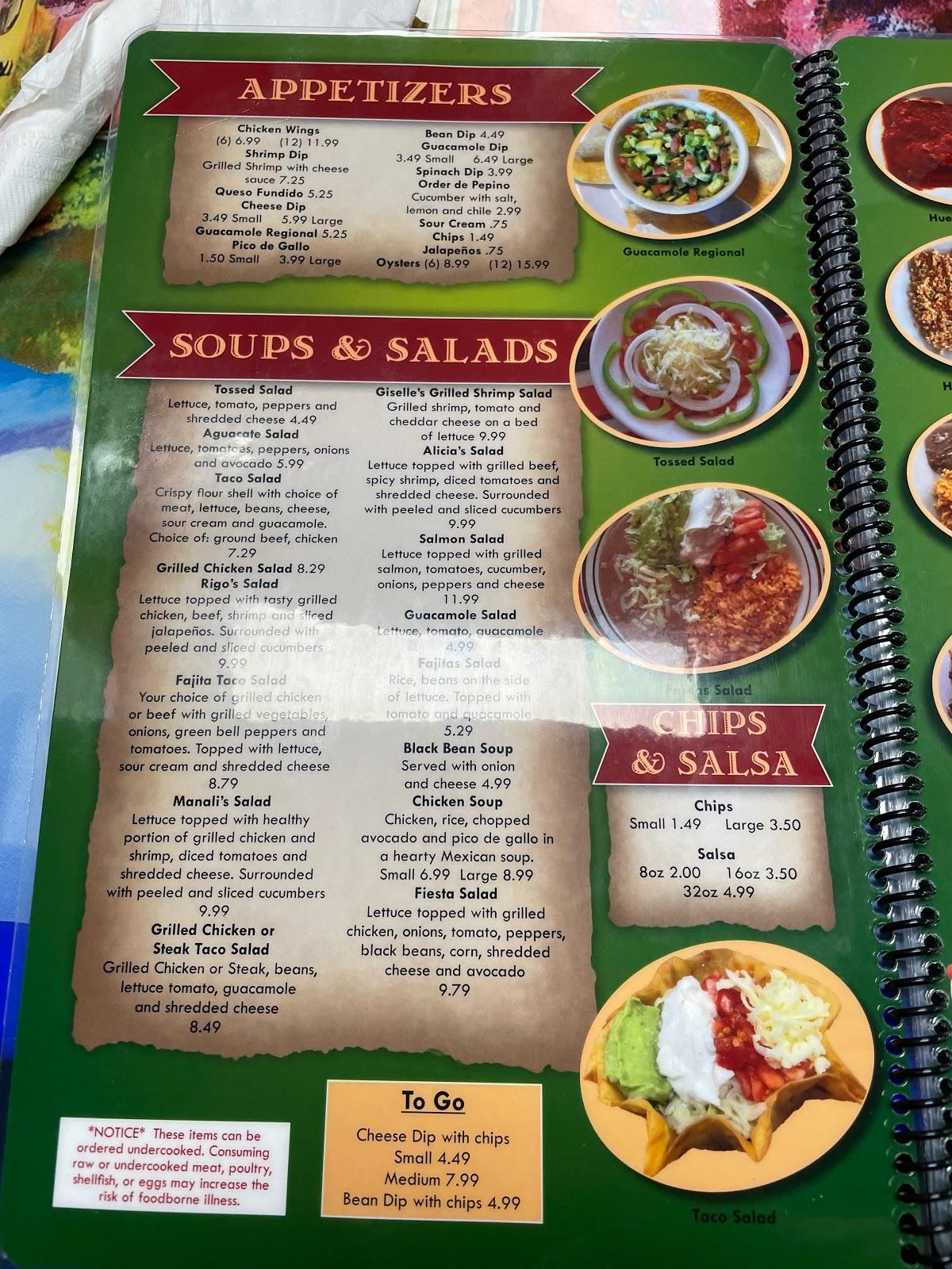 Carta del restaurante Monte De Rey, Kernersville