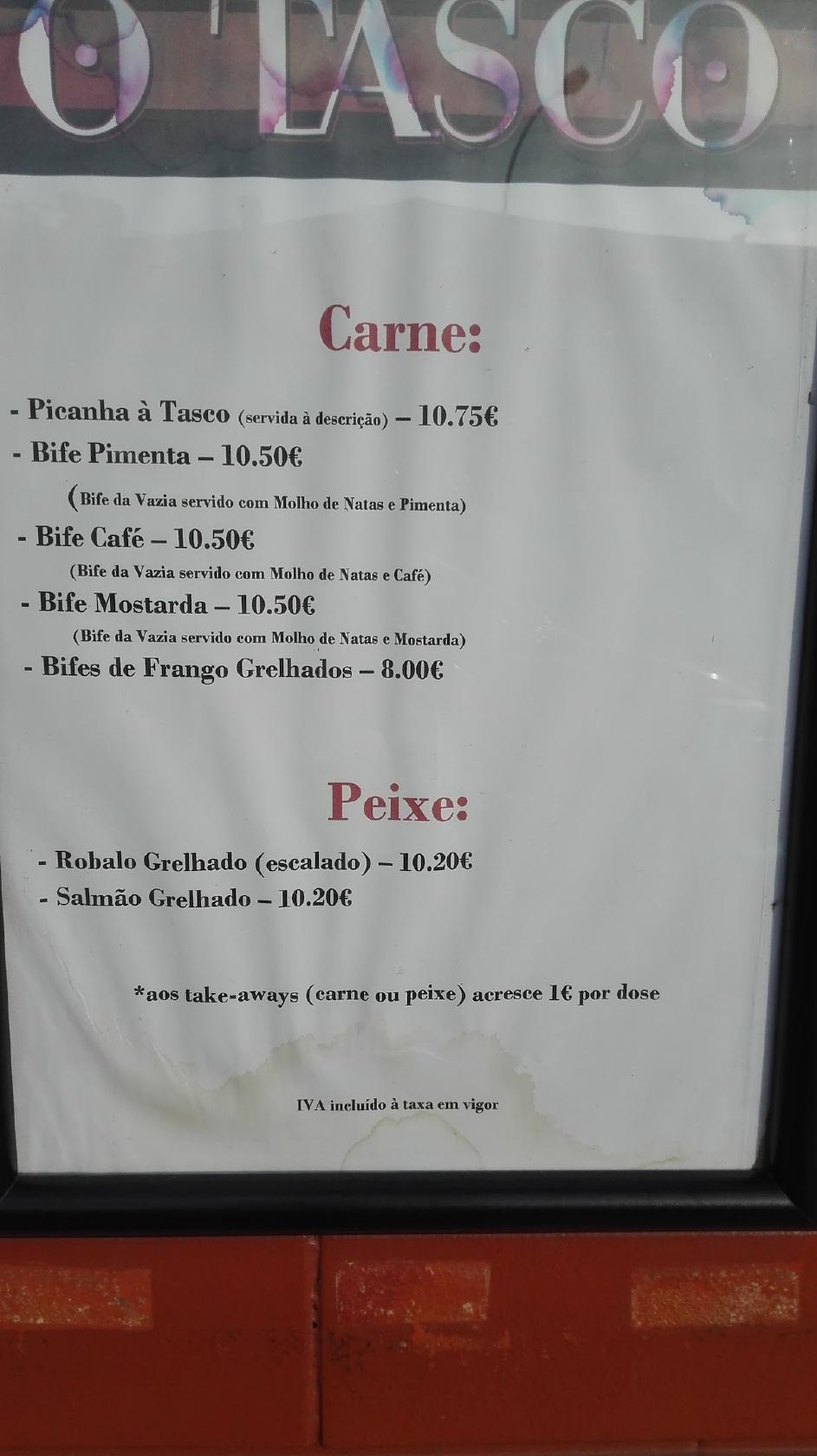 Menu em O Tasco restaurante, Carnaxide, R. 5 de Outubro 41B