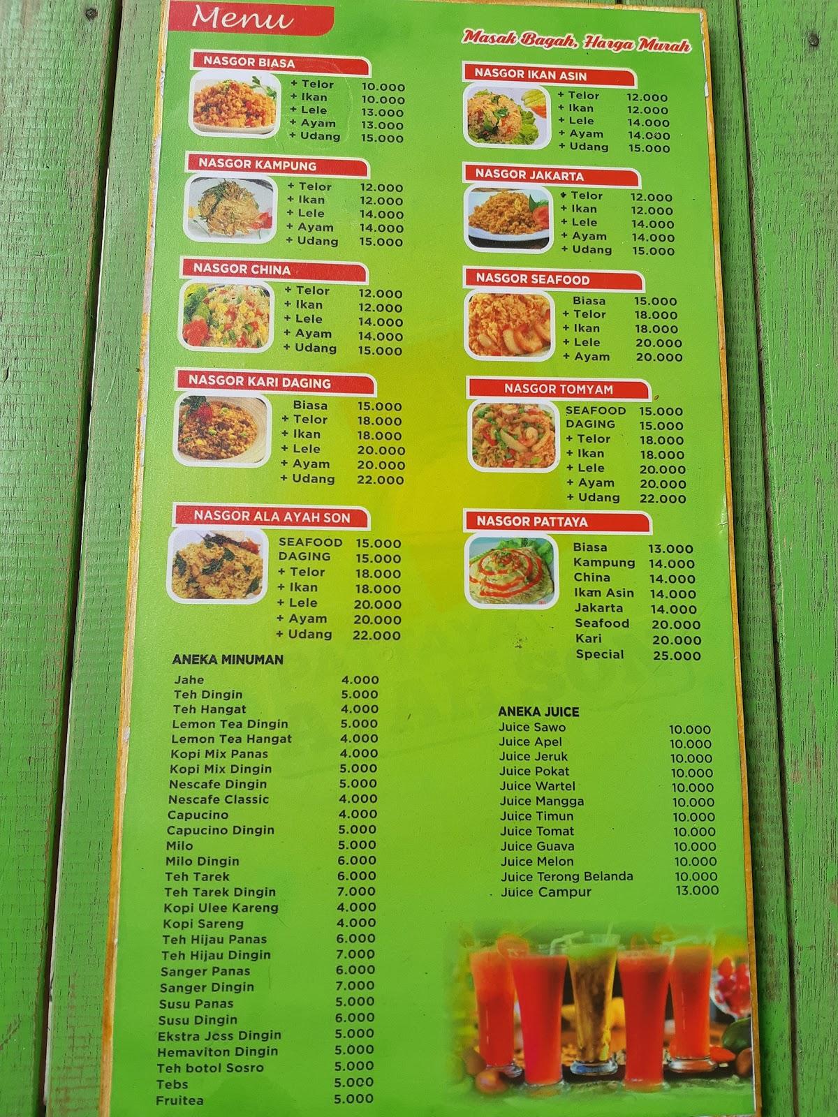 Menu at Pattaya Ayah Son, Banda Aceh