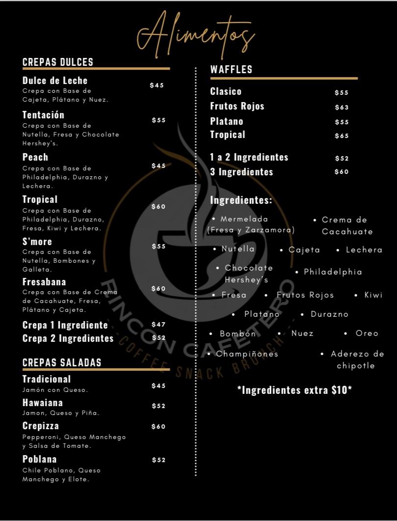 Menu at Rincon cafetero Durango, Durango