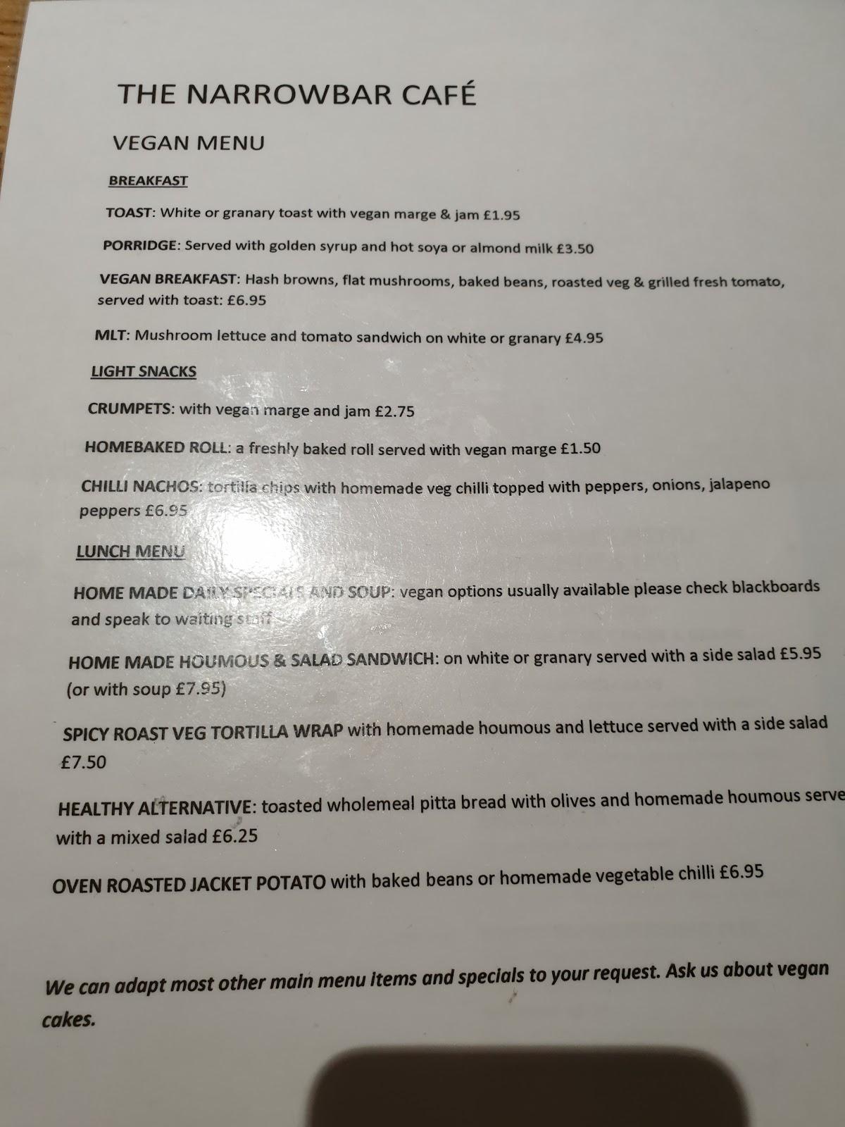 Menu at The Narrowbar Cafe, Penrith