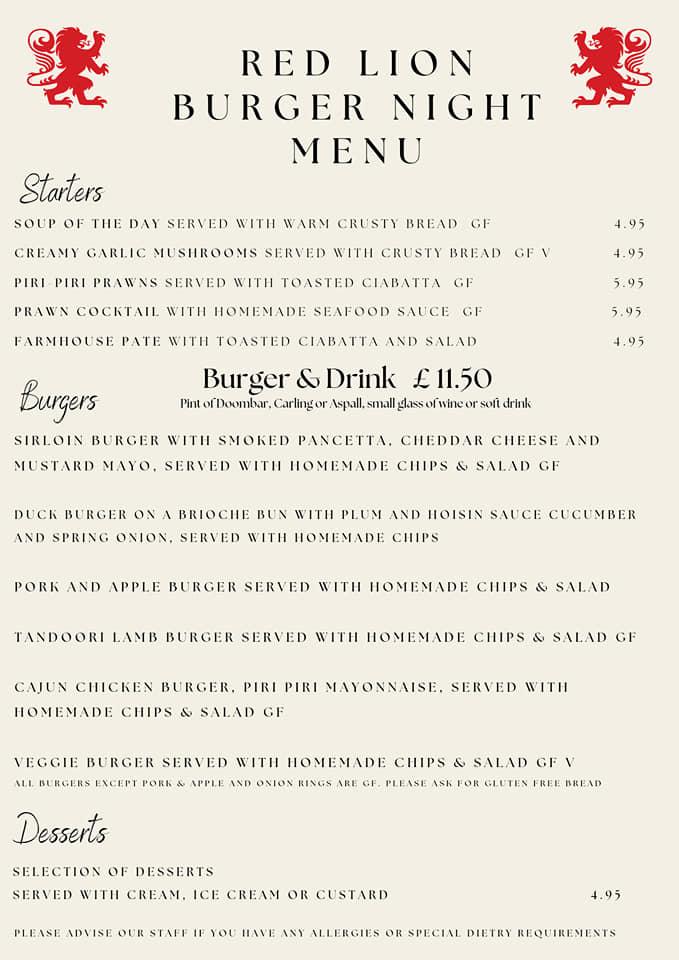 Menu at The Red Lion Inn pub & bar, Stoke-on-Trent, Daisy Bank Boundary