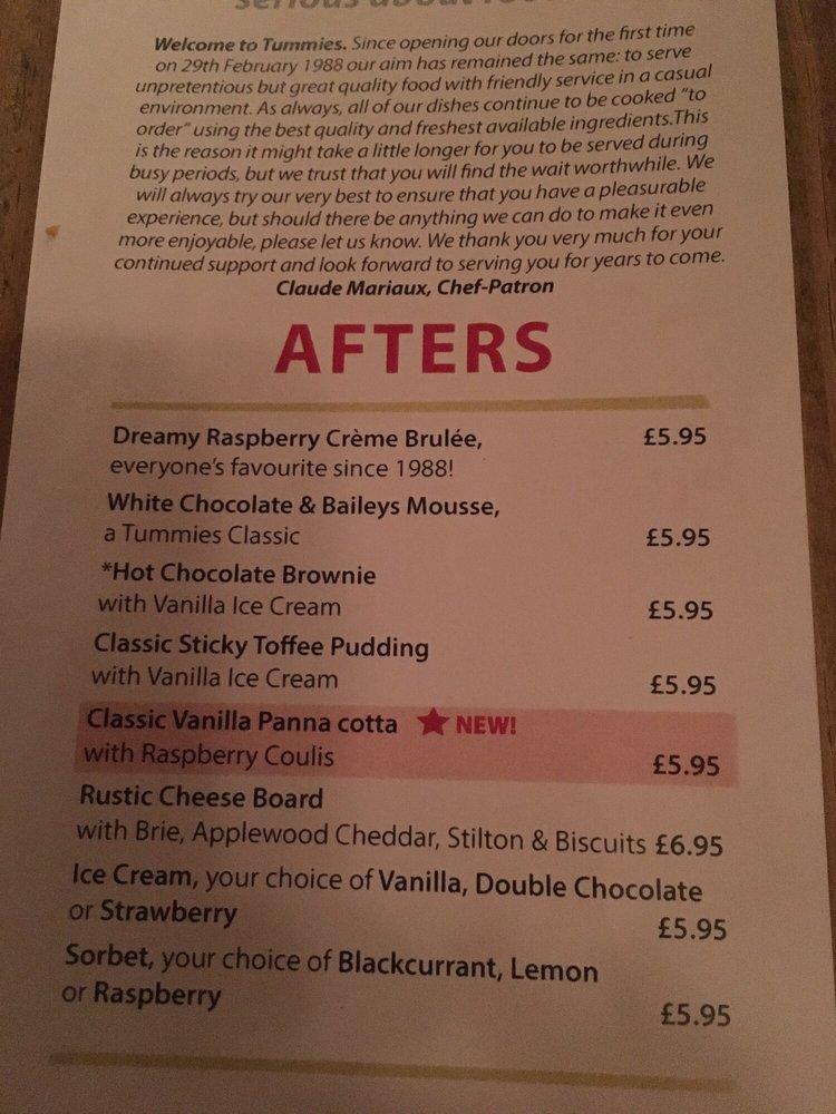 Menu at Tummies pub & bar, Slough