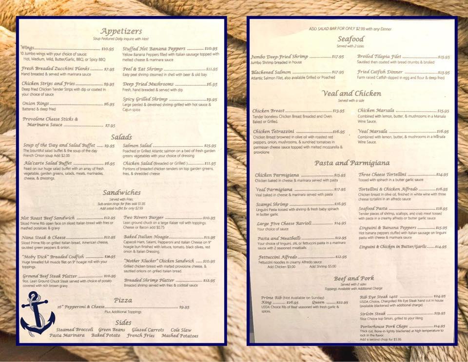 Menu at Two Rivers Marina & Campground pub & bar, Dilliner