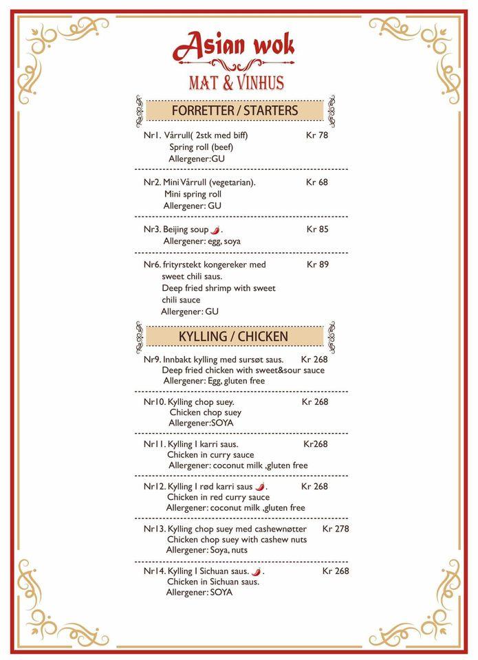 Menu at Asian Wok, Odda restaurant, Odda, Røldalsvegen 29