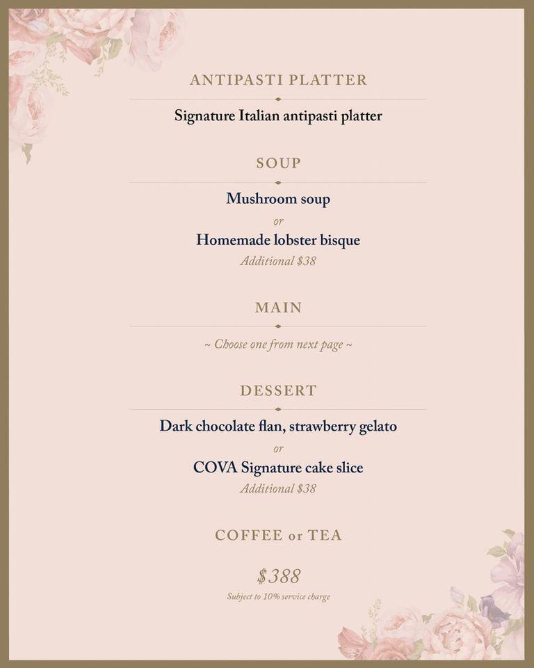 Menu at Cova Ristorante & Caffe - Causeway Bay cafe, Hong Kong, Hysan Ave