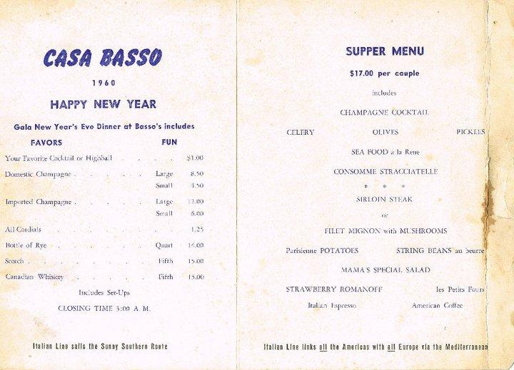 Carta del restaurante Casa Basso, Westhampton