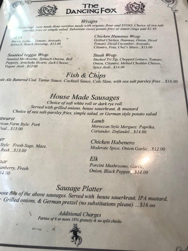 Menu at Dancing Fox Winery & Brewery restaurant, Lodi
