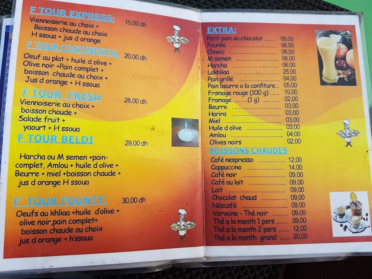 Menu at Fonte cafe, Agadir