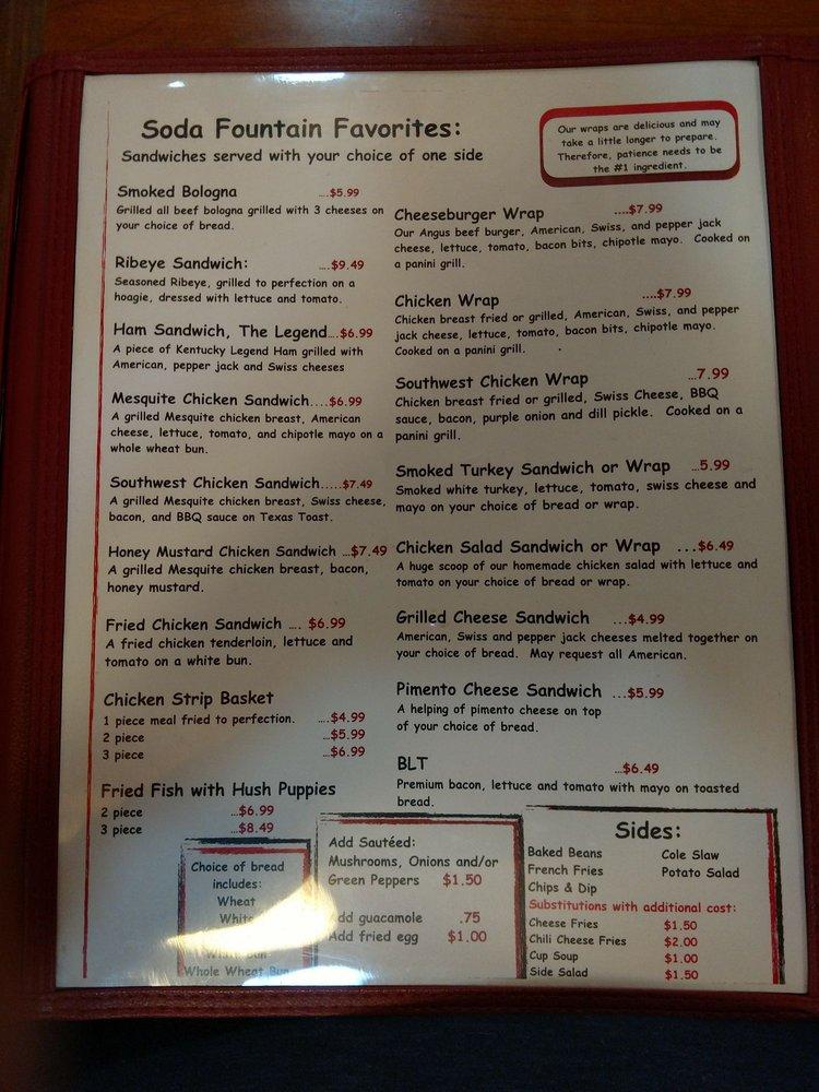 Menu at L & R Soda Bar, Elkton