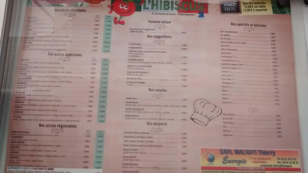 Menu au L'Hibiscus restaurant, Beaucourt