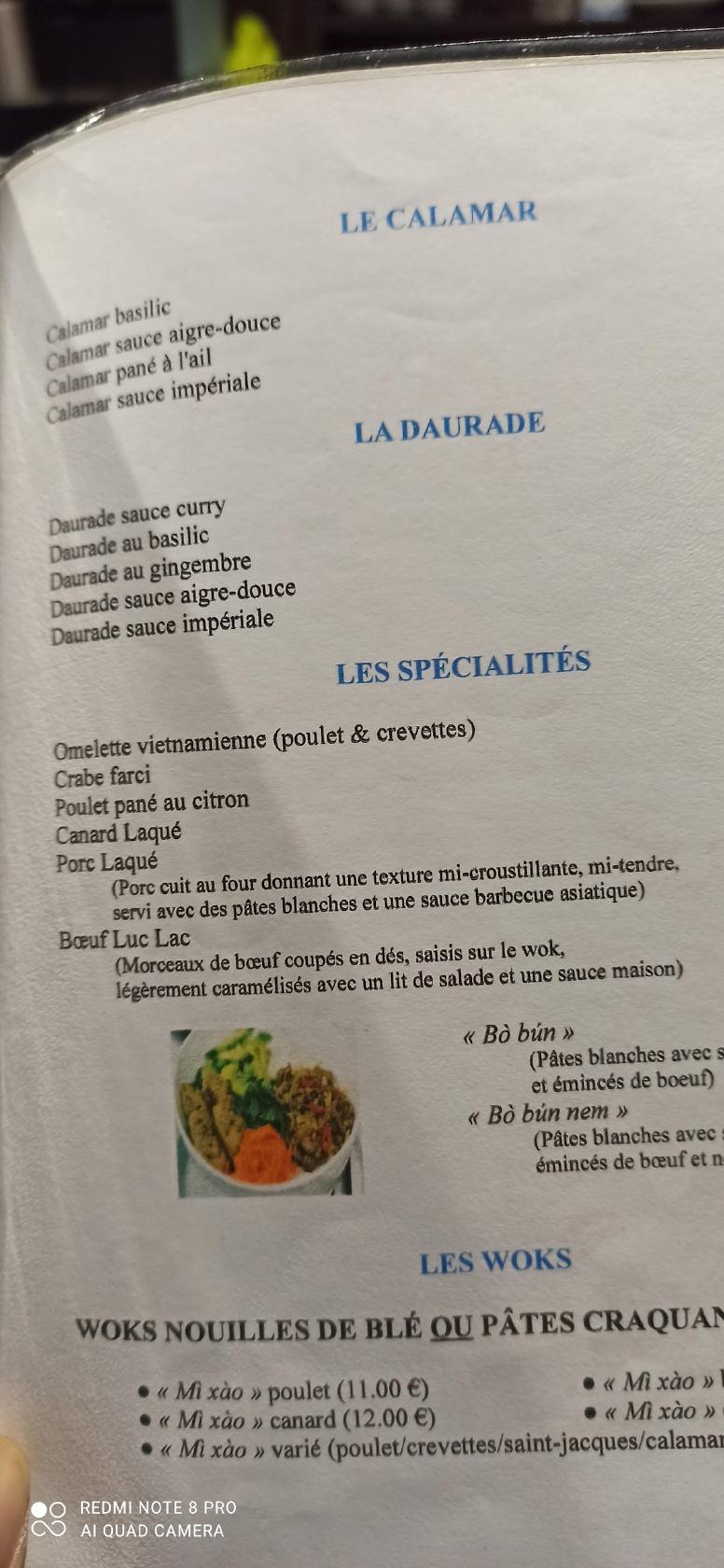 Menu at Le Canard Laqué restaurant, Marseille