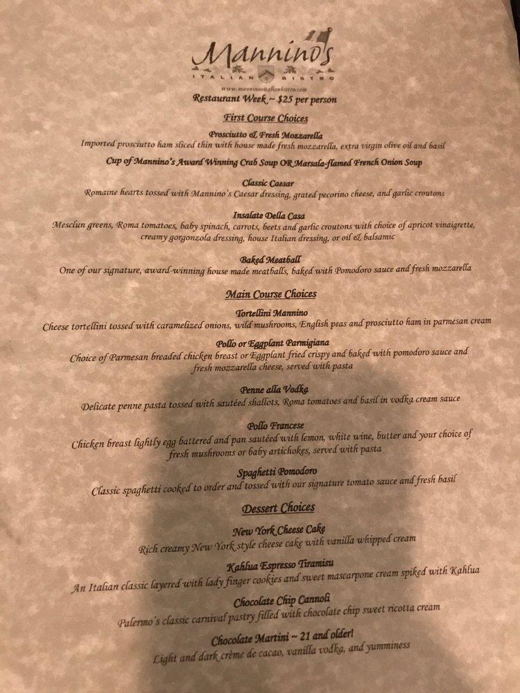 Menu at Mannino's Italian Bistro restaurant, Virginia Beach, Princess ...
