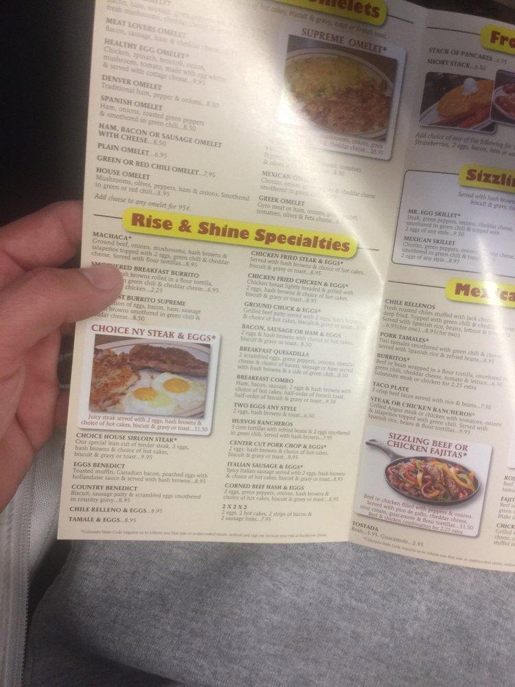 Menu at Mr. Egg restaurant, Denver