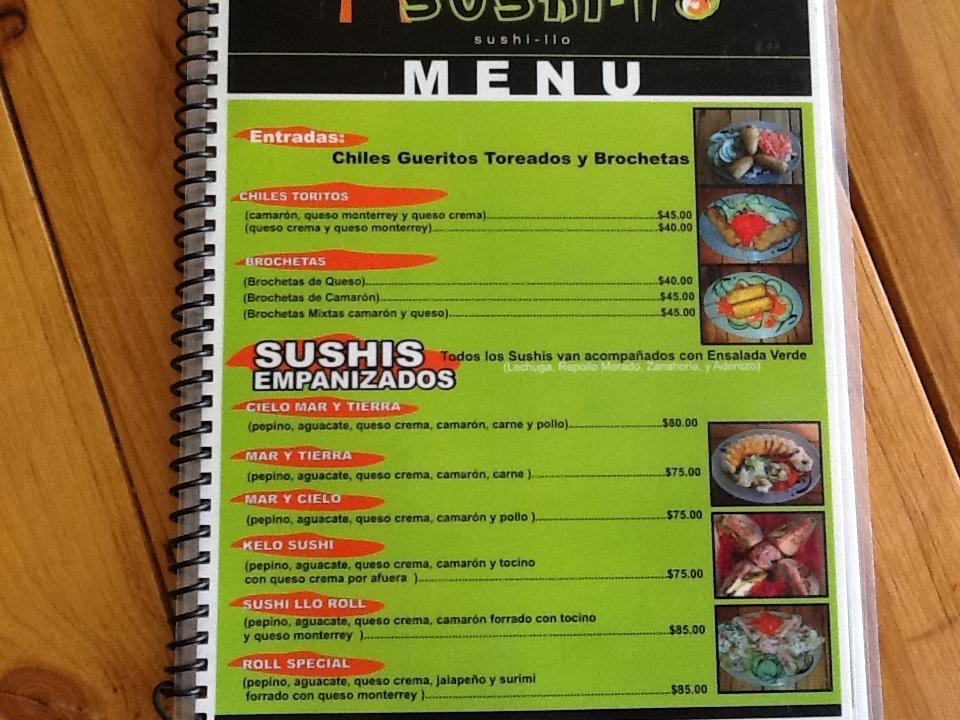 Menu at Sushi-llo restaurant, San Luis Río Colorado