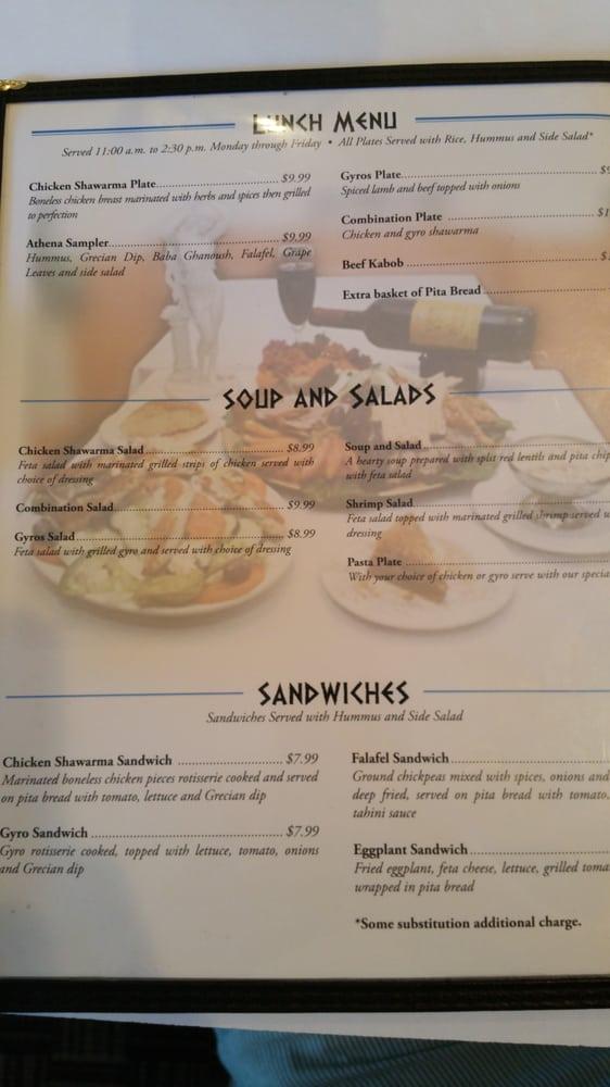 Menu at Athena Greek & Lebanese Grill restaurant, Shreveport