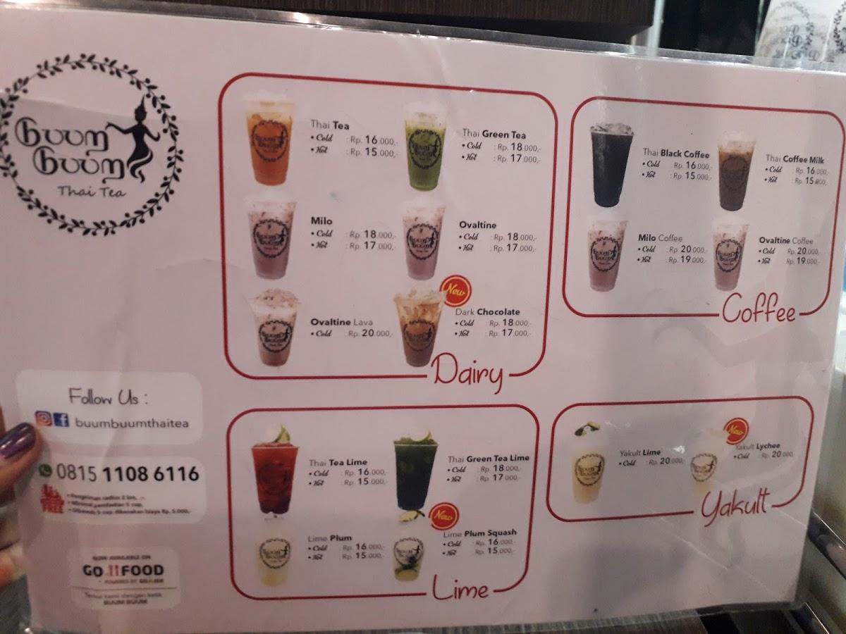 Menu at Boom Boom Thai Tea restaurant, West Jakarta