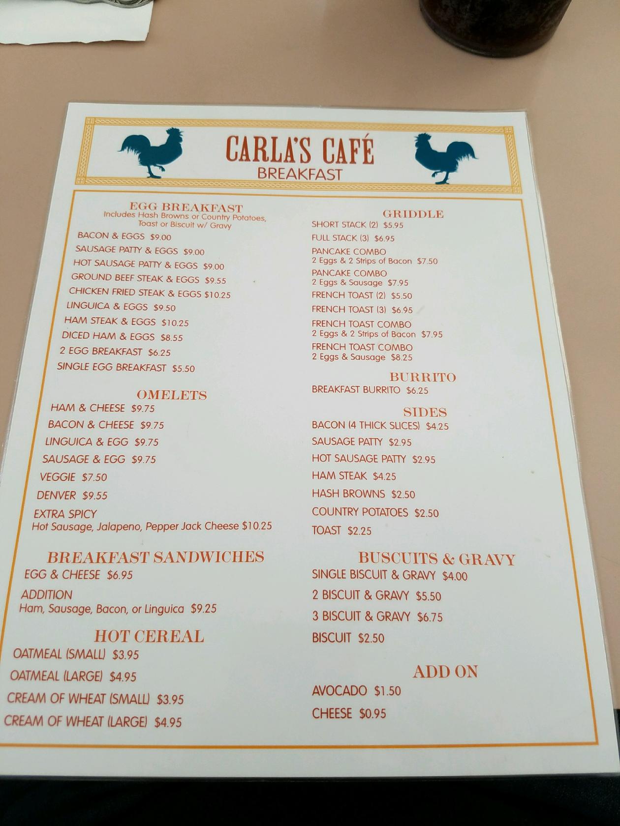 Menu at Carla's Cafe, Bakersfield