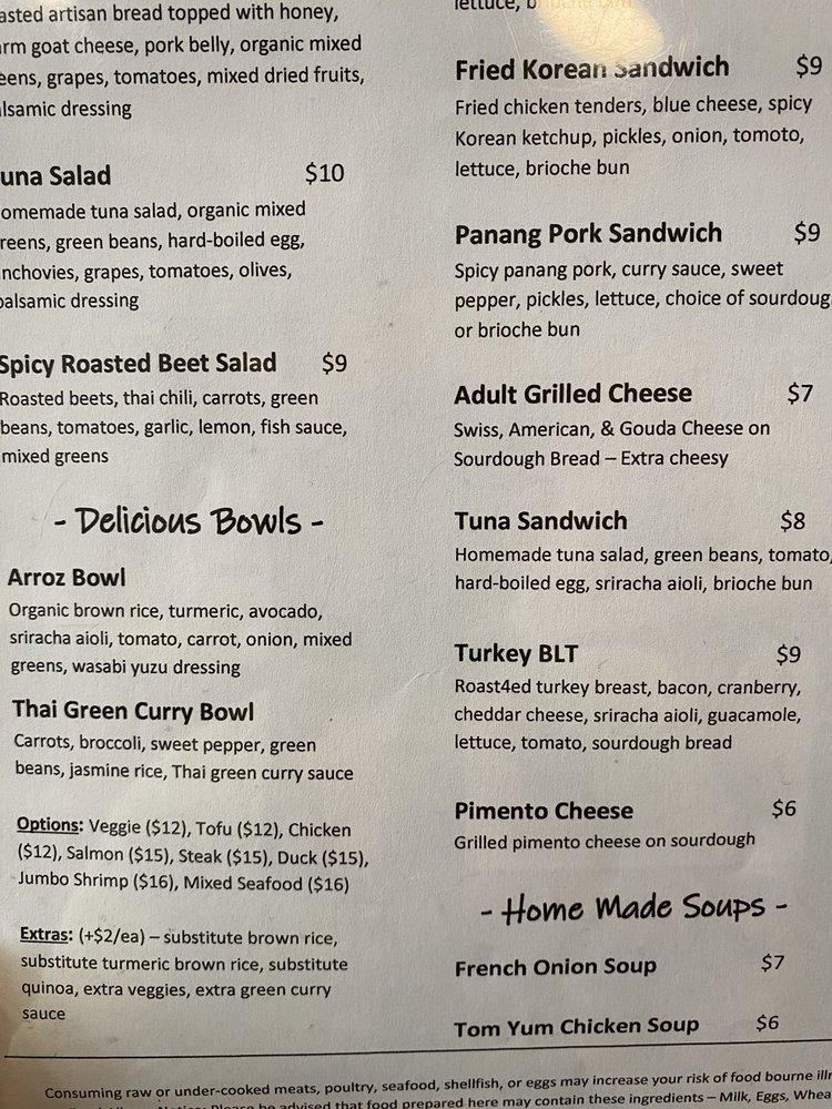 Menu at Chef Ae's restaurant, Spartanburg