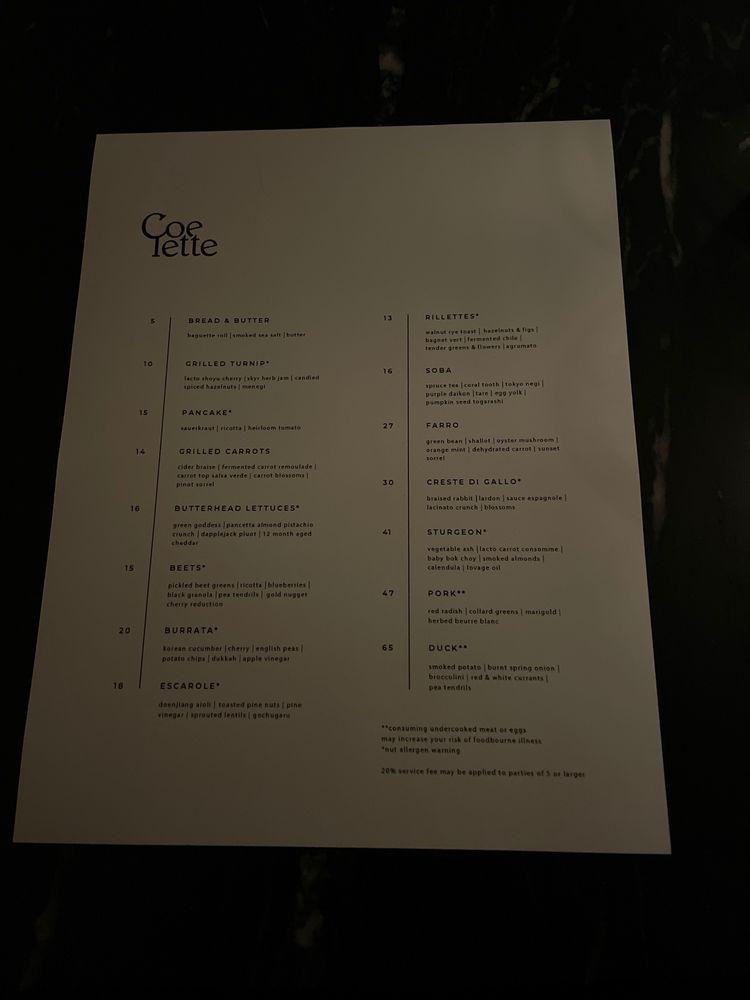 Menu at Coelette pub & bar, Jackson