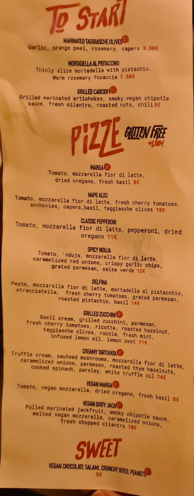 Menu at Coppola restaurant, Lisbon