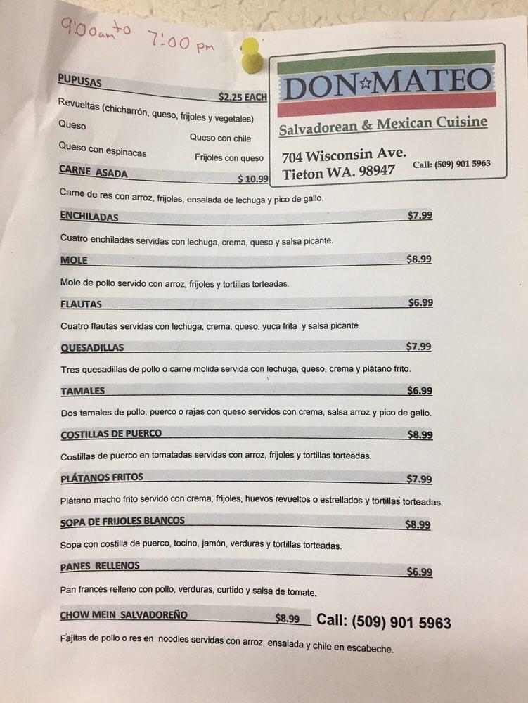 Menu at DON MATEO restaurant, Tieton