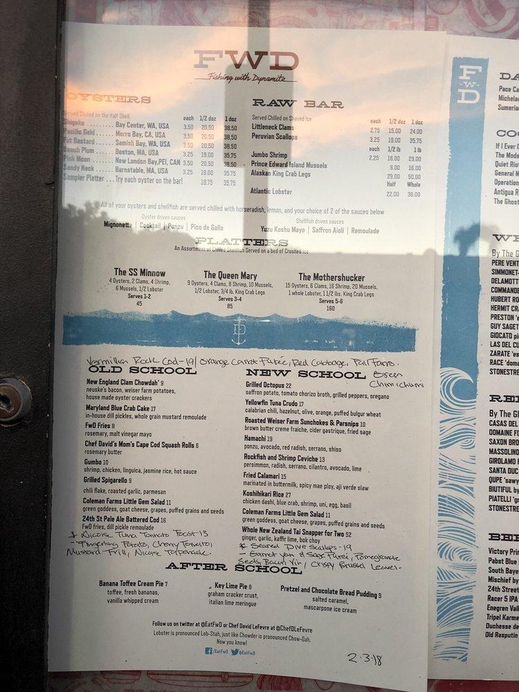 Menu at Fishing With Dynamite pub & bar, Manhattan Beach