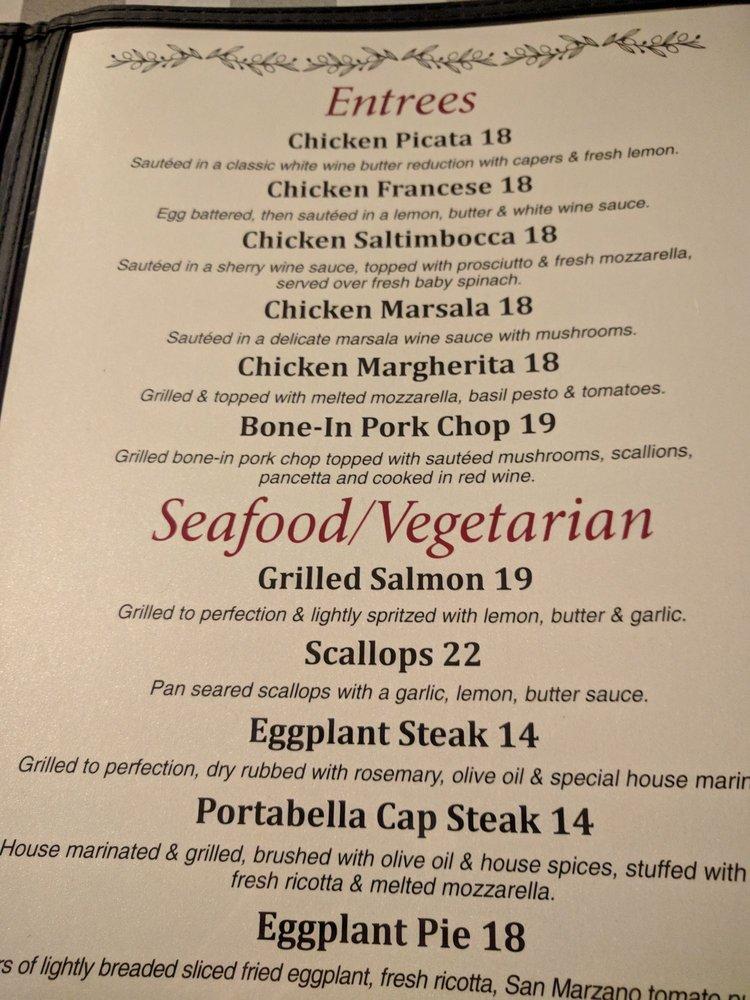 Menu at Gambino’s pizzeria, Easton