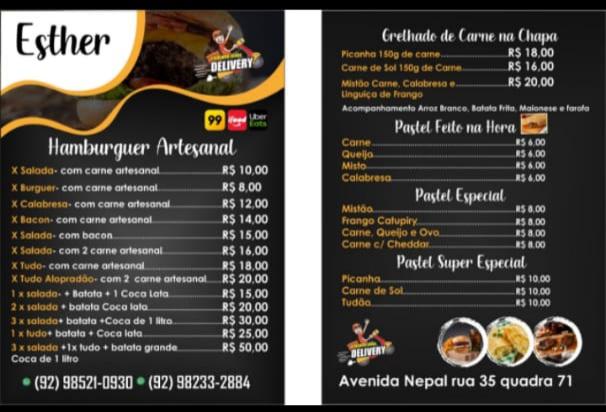 Menu at Hamburgueria esther restaurant, Manaus