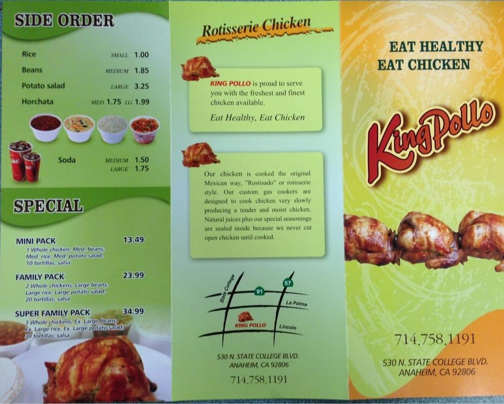 Menu at King Pollo Rotisserie Chicken restaurant, Anaheim