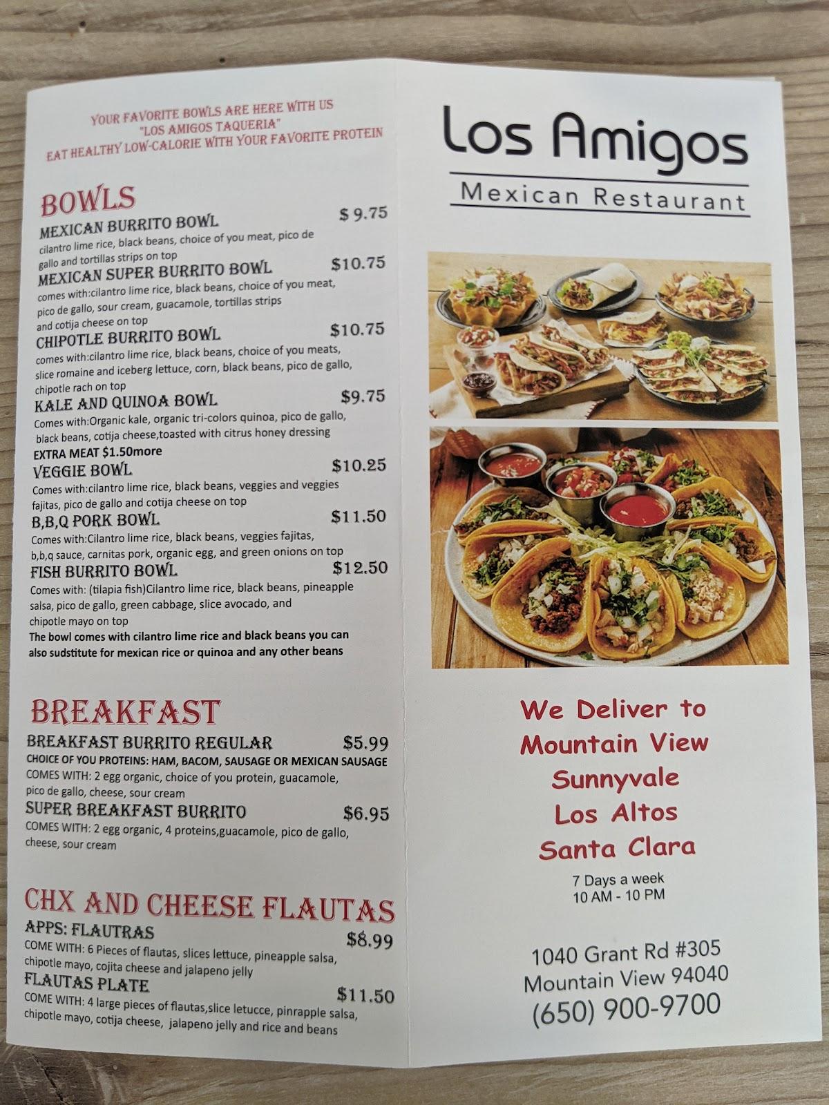 Menu at Los Amigos restaurant, Mountain View