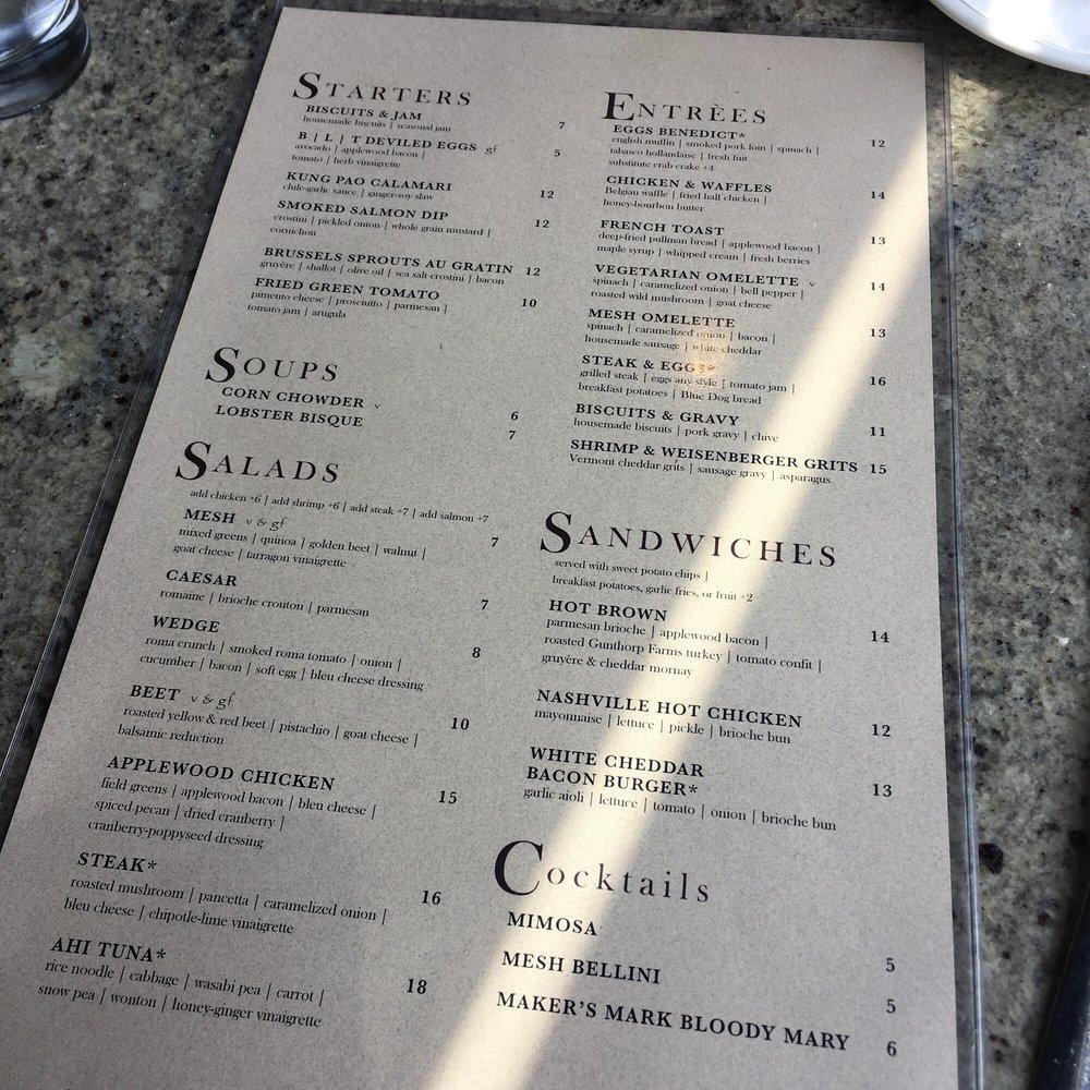 Menu at Mesh - Louisville steakhouse, Louisville